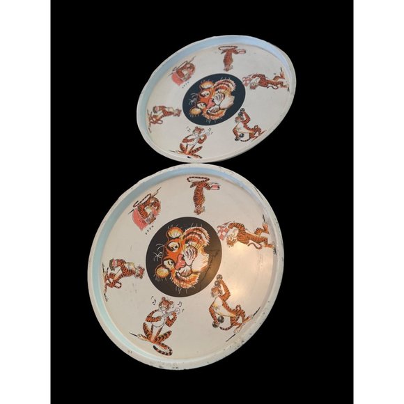 None | Other | 2 Vintage 96 Exon Tiger Metal Serving Tray Some Nicks ...